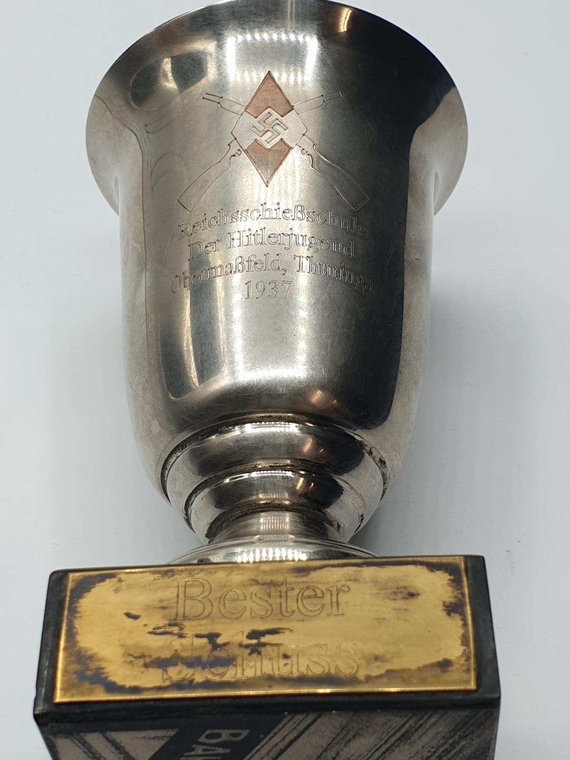WW2 German Hitler Youth Shooting Camp Trophy Dated 1937. “Best Shot”