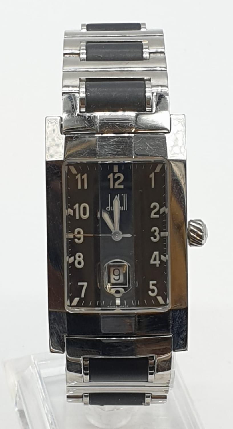 Dunhill men's tank watch with metal & leather strap. Face width 2.5cm ...