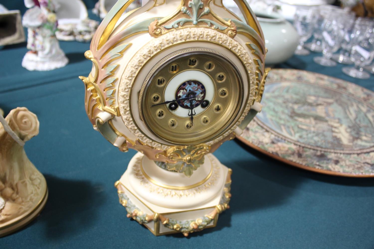 RARE ROYAL WORCESTER LYRE CLOCK an unusual Royal Worcester clock ...
