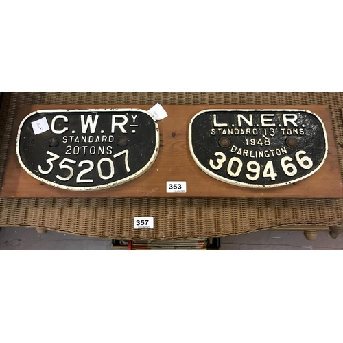 Two Cast Iron Railway Signs, GWR and LNER Mounted on a Woode... | Barnebys