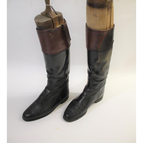 PAIR OF RIDING BOOTS & TREES a pair of vintage black and red... | Barnebys