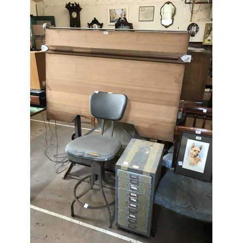 Drawing Board, Industrial Stool and Filing Cabinet | Barnebys