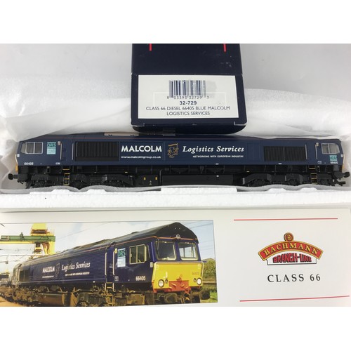 BACHMANN BRANCH-LINE BOXED, 32-729 CLASS 66 DIESEL 66405 BLUE MALCOLM ...