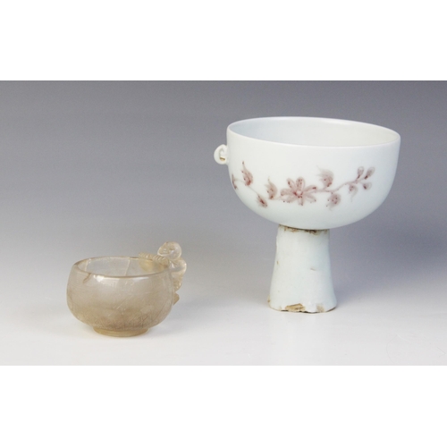 * A Chinese porcelain stem cup, possibly Ming Dynasty, the i... | Barnebys