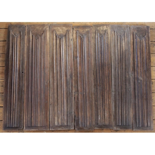 Seven Henry VIII upright slender linen fold panels, Tudor, e... | Barnebys