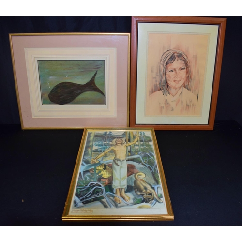 A framed coloured pencil drawing of a female by Beatrice Cof... | Barnebys