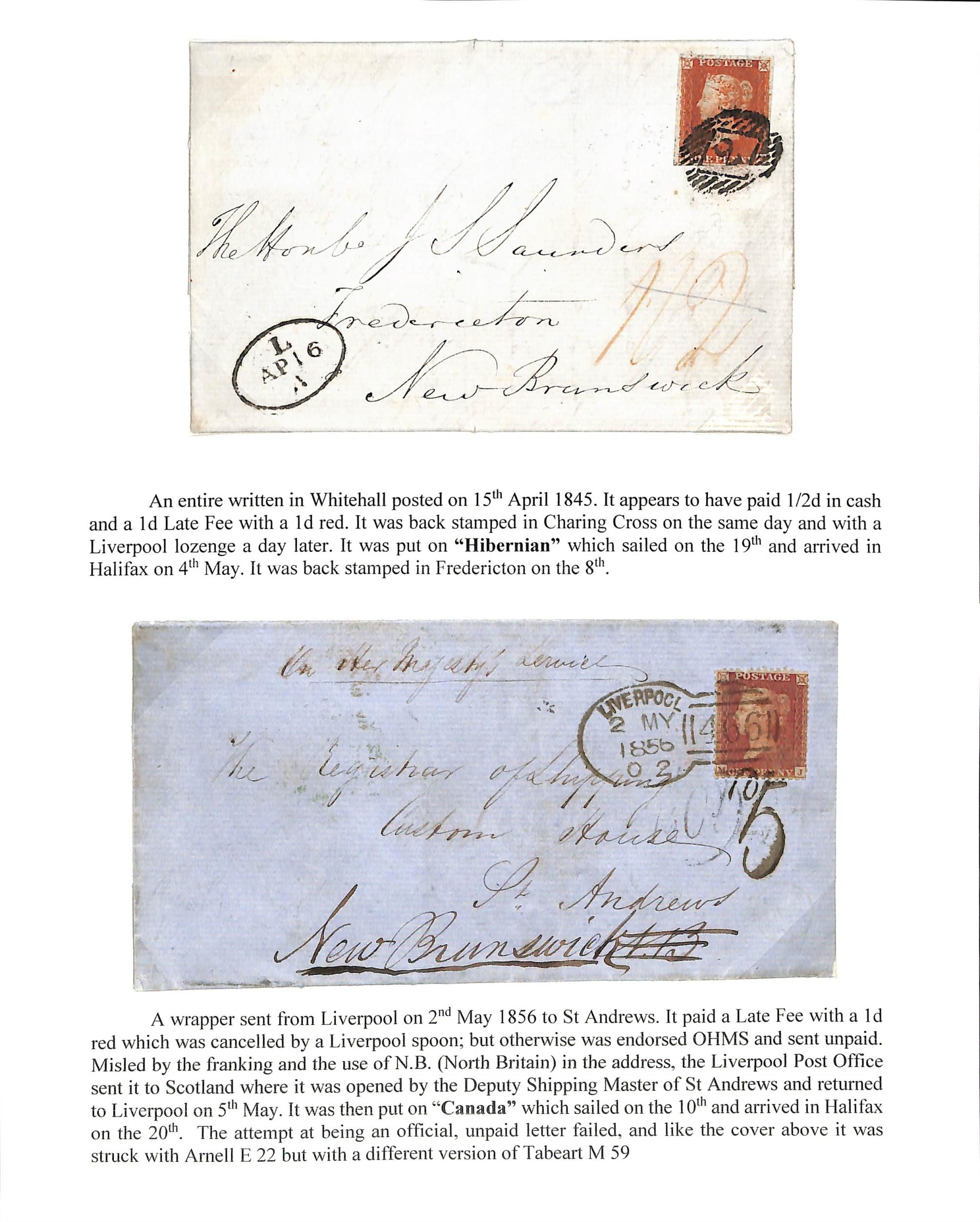 New Brunswick. 1845-56 Entire letter and an entire franked by 1d reds ...