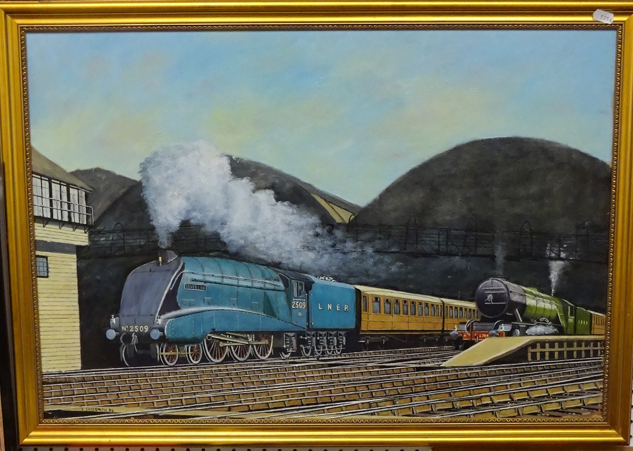 LNER Silver Link Locomotive 2509, oil on board painting, Trevor Shoesmith