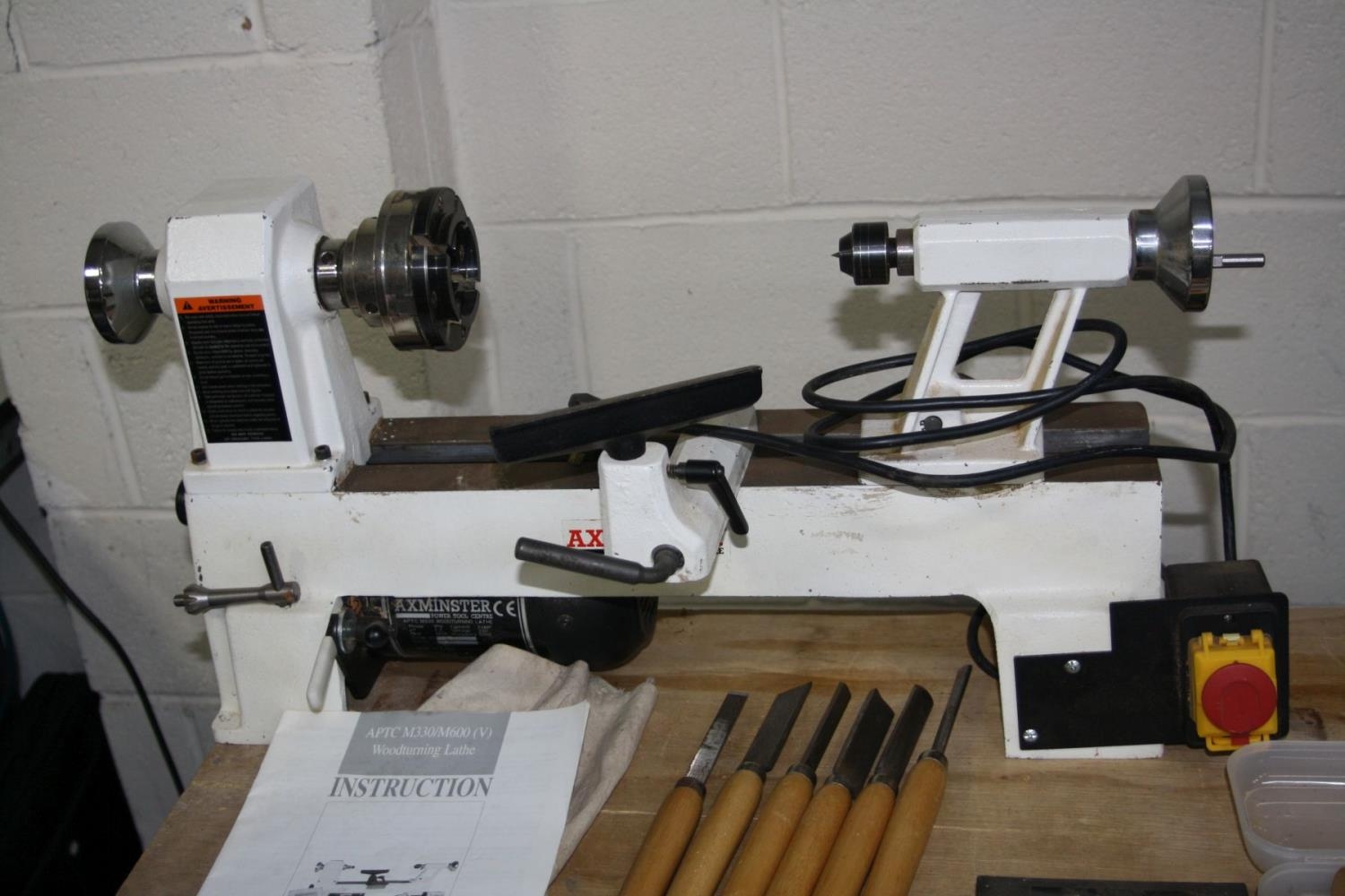 AN AXMINSTER APTC M330 WOOD LATHE total length 68cm with mandrill chuck ...