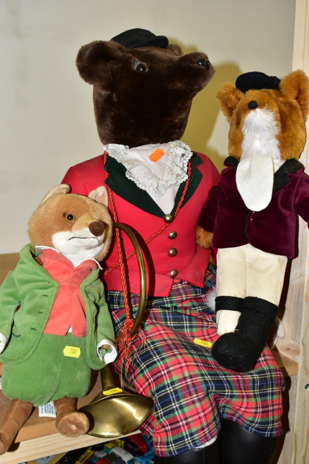 SEVEN ASSORTED ANTHROPOMORPHIC FOX FIGURES, comprising a Beatrix Potter ...