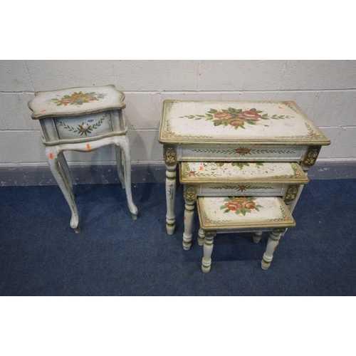 A FRENCH STYLE PAINTED NEST OF THREE TABLES, the largest tab... | Barnebys