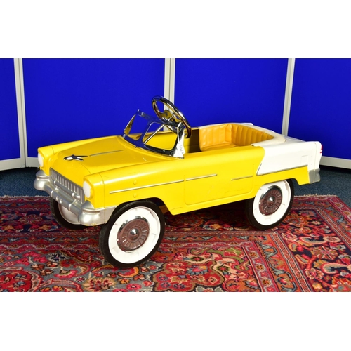 A YELLOW PEDAL CAR, modelled as a 1955 Chevrolet Bel Air con... | Barnebys