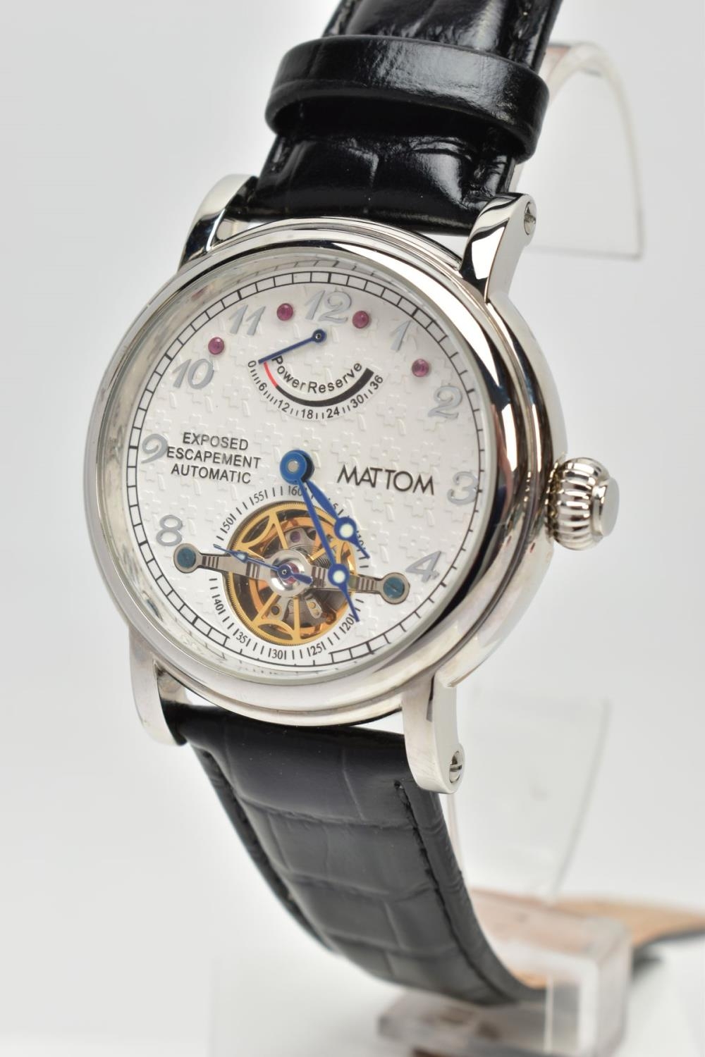 A GENTS 'MATTOM' WRISTWATCH, automatic movement, white patterned dial ...