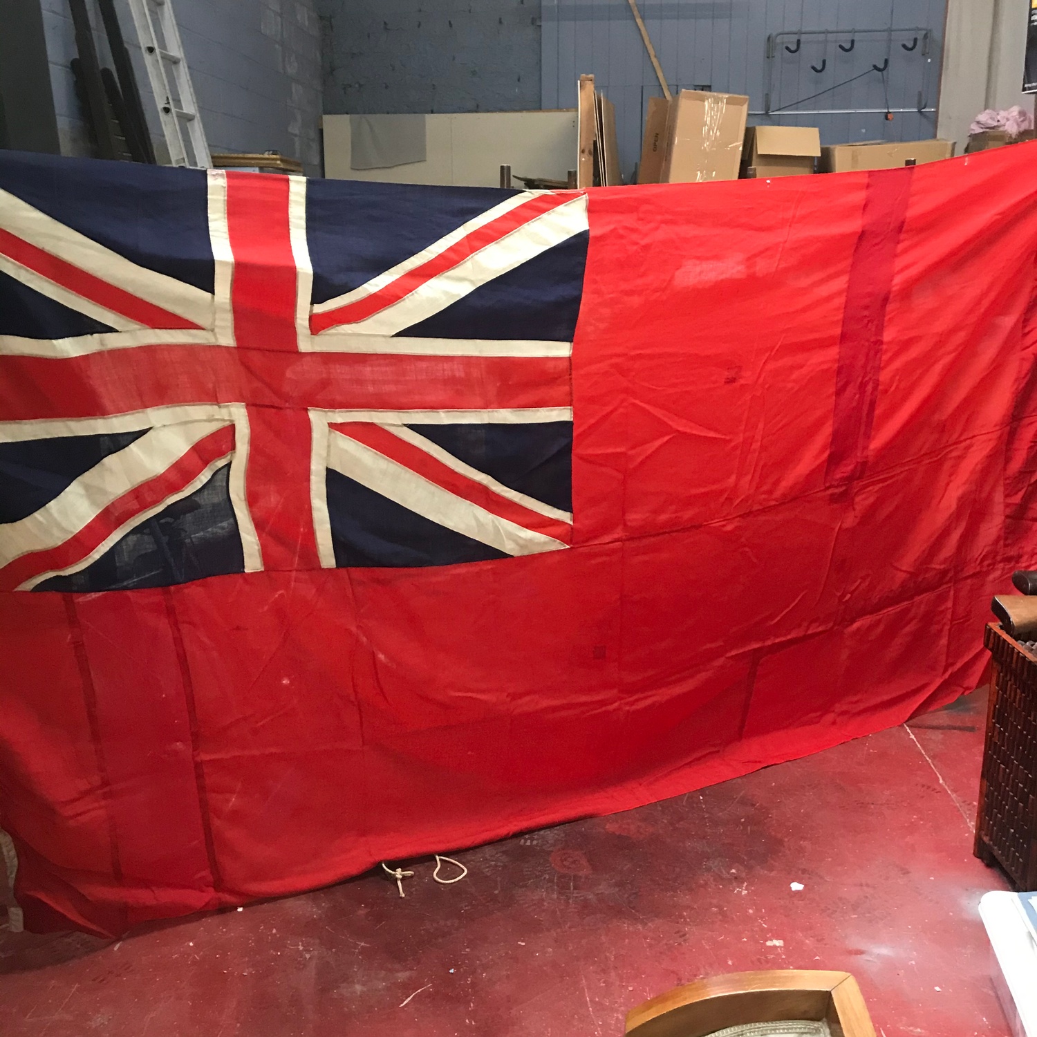Antique hand stitched British Naval large red ensign ships flag ...