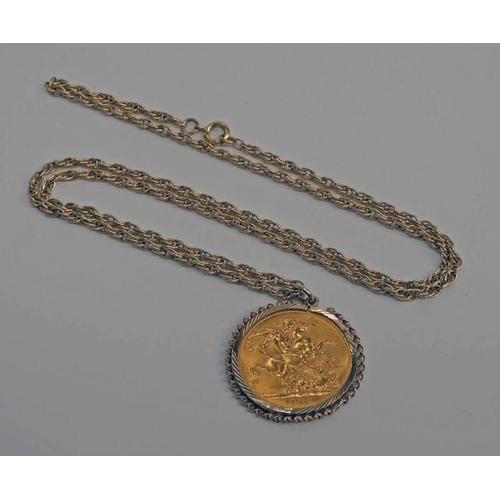 1965 SOVEREIGN IN A 9CT GOLD MOUNT ON A 9CT GOLD CHAIN - 15G... | Barnebys