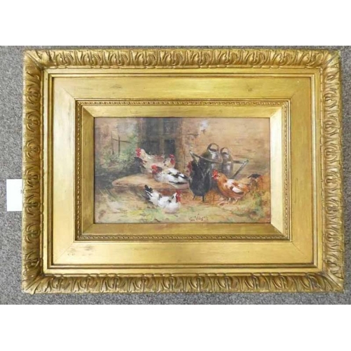 TOM VALLANCE, CHICKENS ON THE STEP, SIGNED, GILT FRAMED W... | Barnebys