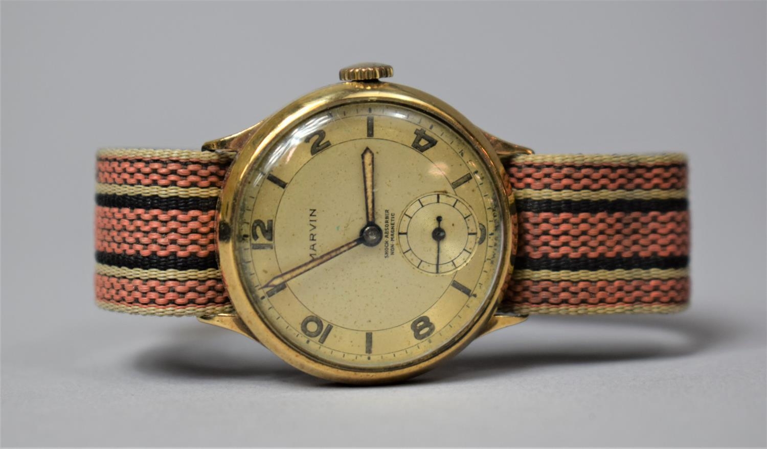 A 9ct Gold Marvin Wrist Watch, Early 20th Century, Canvas Strap