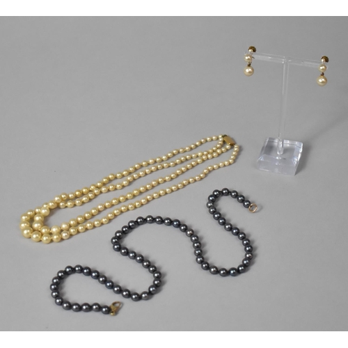 A Two String Ciro Pearl Necklace with 9ct Gold Clasp, Pair o... | Barnebys