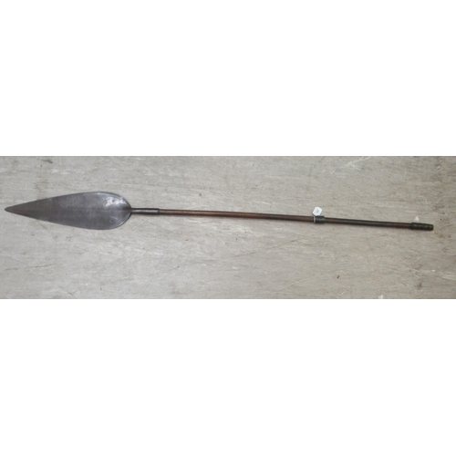 A 20thC African Zulu Iklwa spear with a broad leaf blade and... | Barnebys