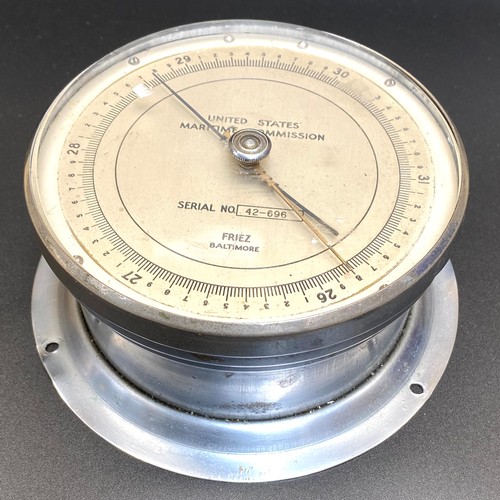 Vintage WW2 US navy ships barometer made by Friez of Baltimore No: 42-696.