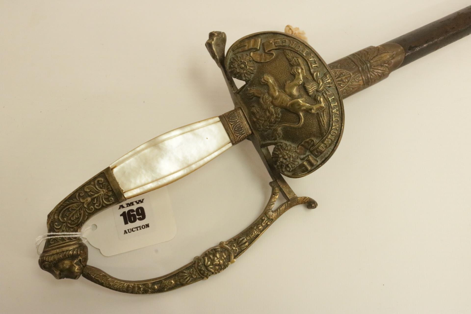 19th Century Court Sword with Mother of Pearl Handle & Leather Scabbard ...