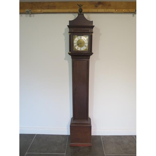 An oak carved 30 hour single hand longcase clock, the dial s... | Barnebys