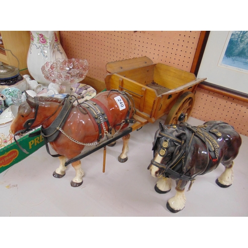 Melba Ware pottery Shire horse and wooden cart, together wit... | Barnebys