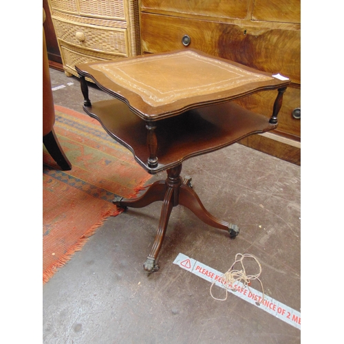 Reproduction centre table, inset leather top, turned and on ... | Barnebys