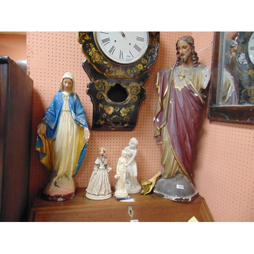 Two plated plaster Religious figures, and three others (5). | Barnebys