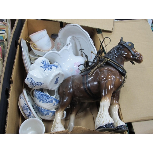 Paragon Tea Ware, pottery shire horse, jug and bowl, blue & ... | Barnebys