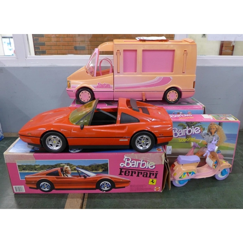 A Barbie Ferrari motor car, a Barbie scooter, and a Barbie M... | Barnebys