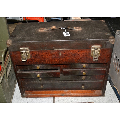 Vintage wooden engineers tool box and contents