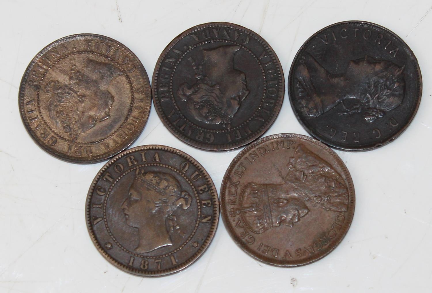 Canada coins - 5 antique copper coins