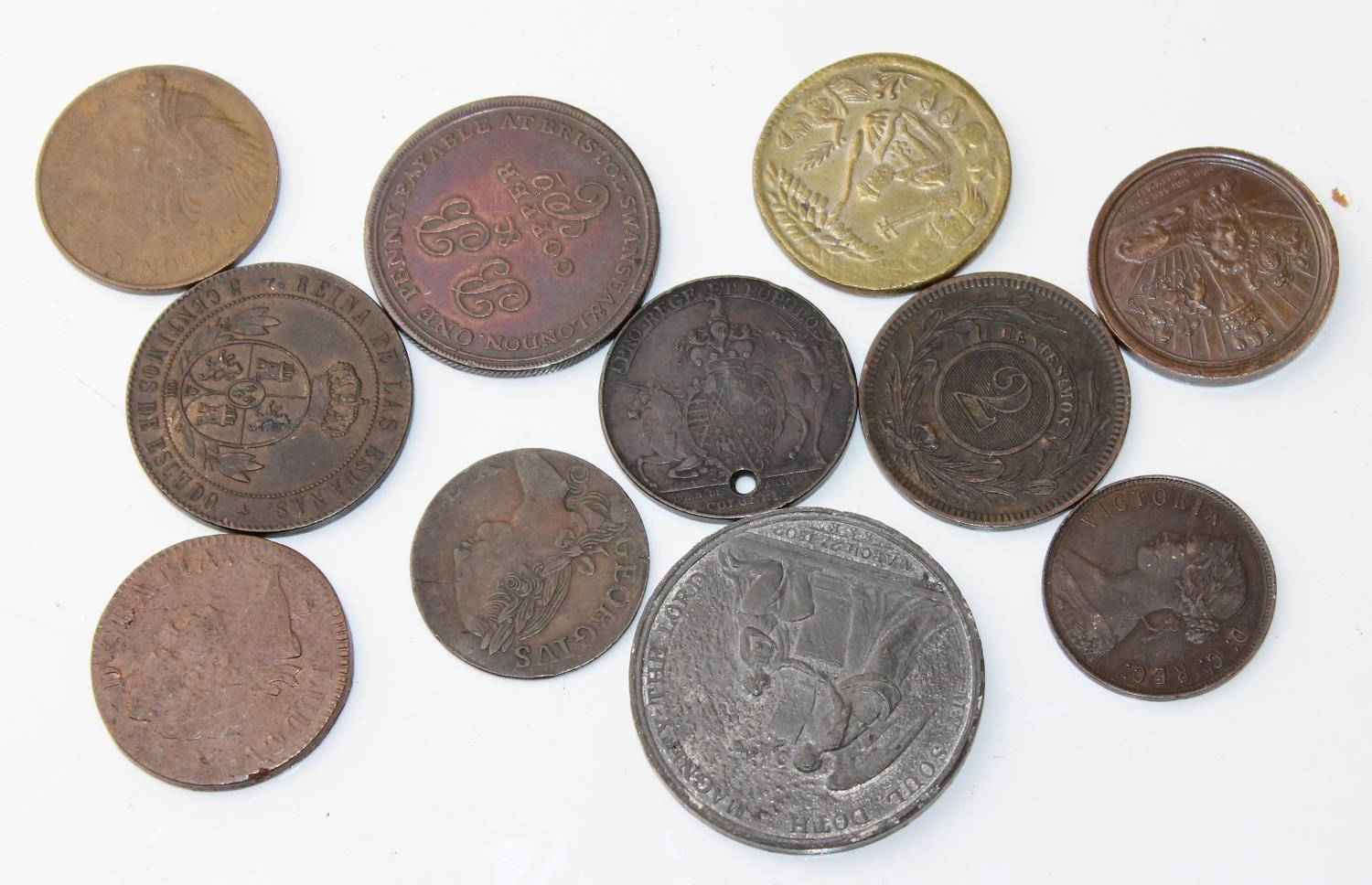 Qty of assorted antique and later interesting copper tokens and coins ...