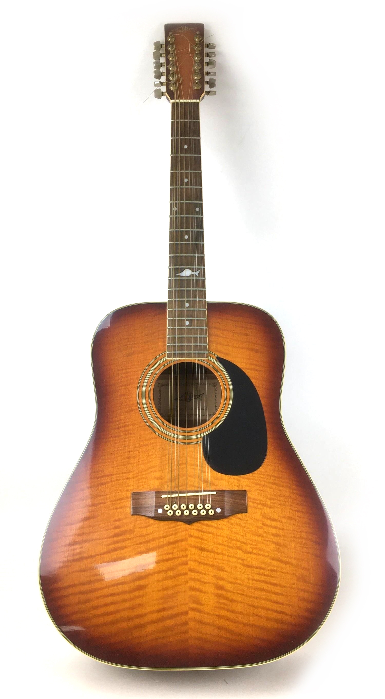 A Marlin 12 string acoustic guitar, model number MF2-7-12, with soft case.