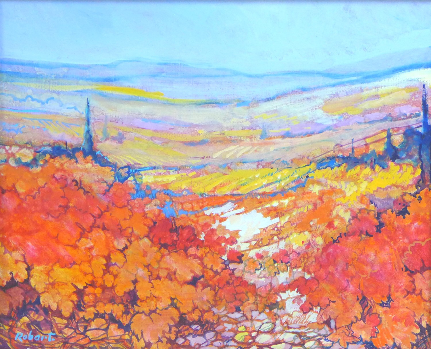 Patrick Robart (French 21st century): 'Rieux-en-Val' landscape, acrylic ...