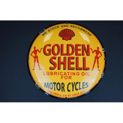Circular Enamel Advertising Sign ' Golden Shell lubricating ... | Barnebys