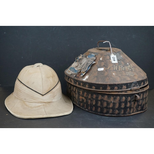 A British Military Pith Helmet Contained Within A Metal Hat ... | Barnebys