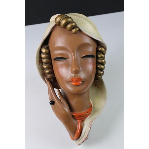 Goldscheider Pottery Face Mask of a Woman, incised number to... | Barnebys