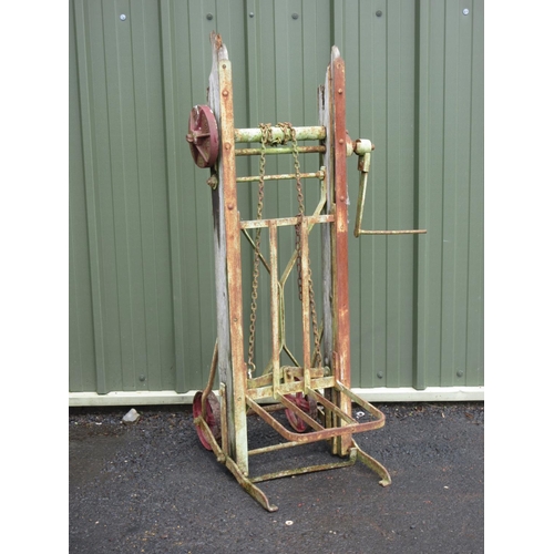 An antique wooden Sack Trolley with hand winch | Barnebys