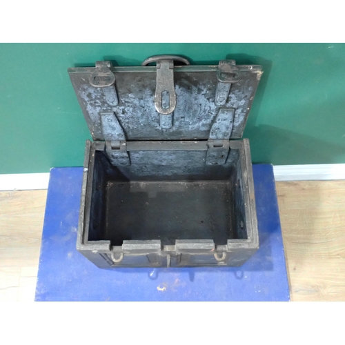 A cast iron Strong Box with panelled top and sides, 18in W x 12in H