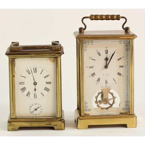 A German made 8 day carriage clock, open escapement, white e... | Barnebys