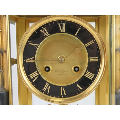 A late 19th century French four glass architectural black slate mantle ...