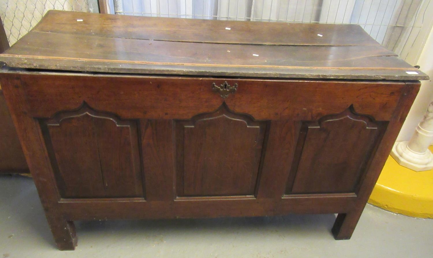 18th century Welsh oak coffer or linen chest with ogee arched raised ...
