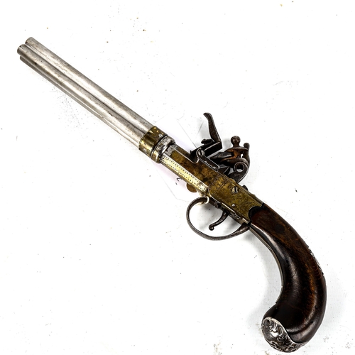 A Continental flintlock volley pistol, with later white meta... | Barnebys