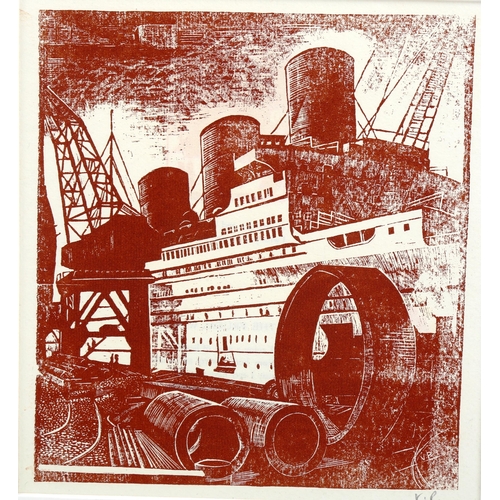 Viola Paterson (1899 - 1981), wood engraving, shipyard, sign... | Barnebys