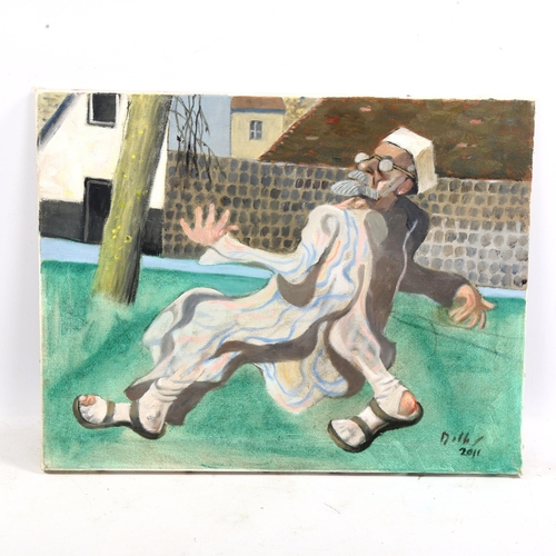 Ron Dellar, oil on canvas, Eric Gill dancing on the village ... | Barnebys