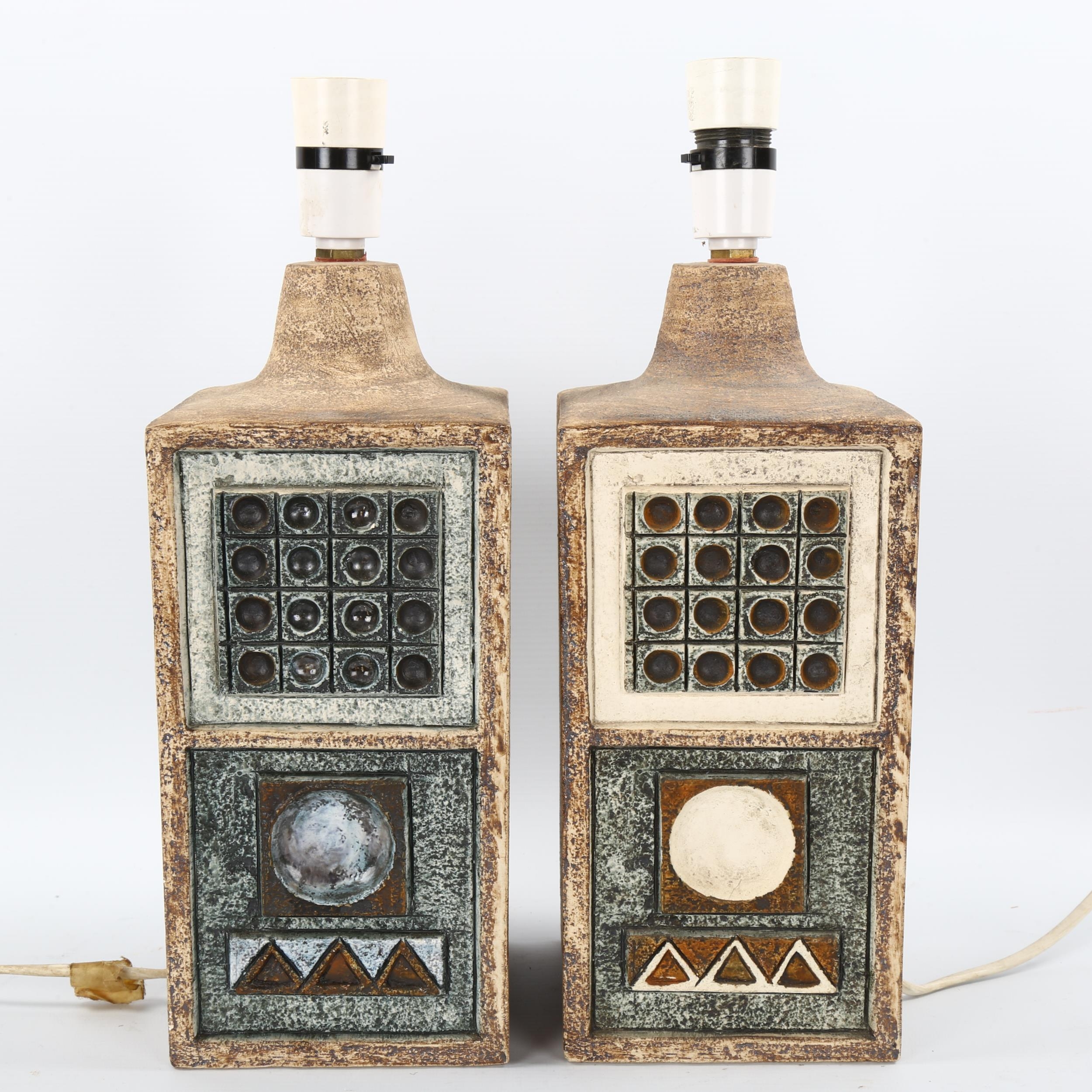 TROIKA POTTERY, two table lamp bases, decorated by ALISON BRIGDEN and ...