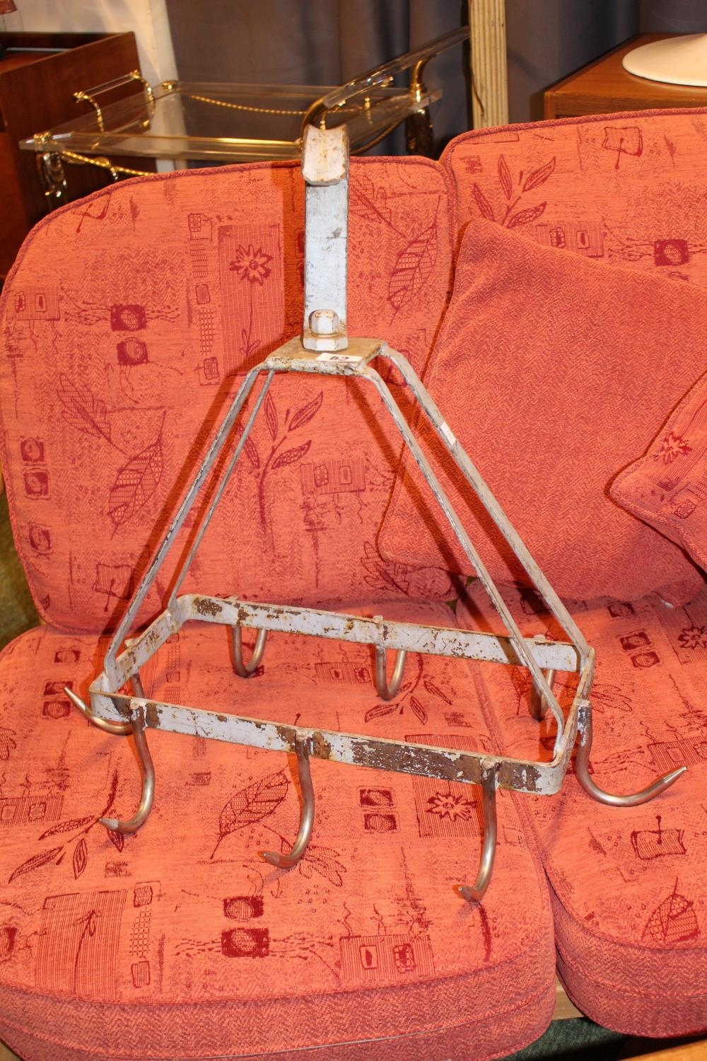 Industrial Heavy Metal Butchers meat rack of 8 hangers. 70cm in Height