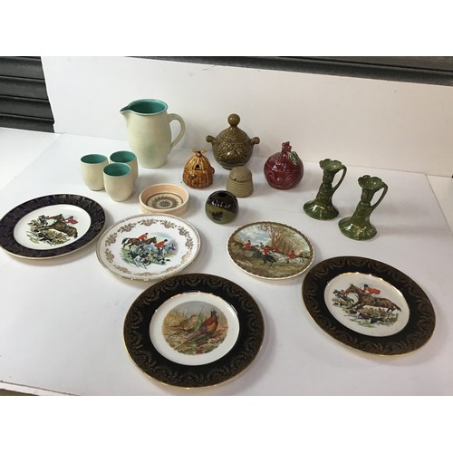 Devon Pottery Jug and Beakers, Honey Pots, Candlestick and C... | Barnebys